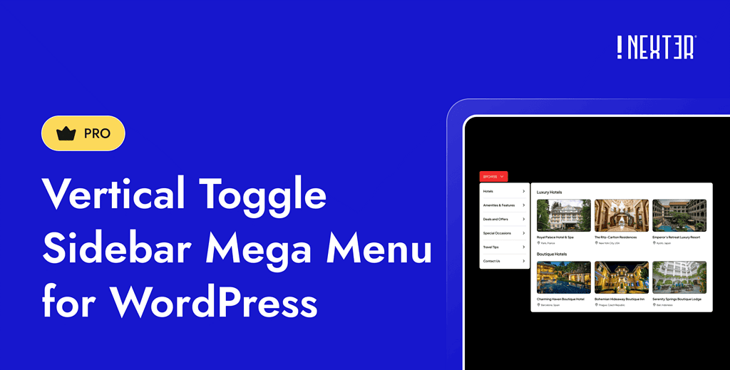 Vertical Toggle Sidebar Mega Menu Block For WordPress - Nexter WP